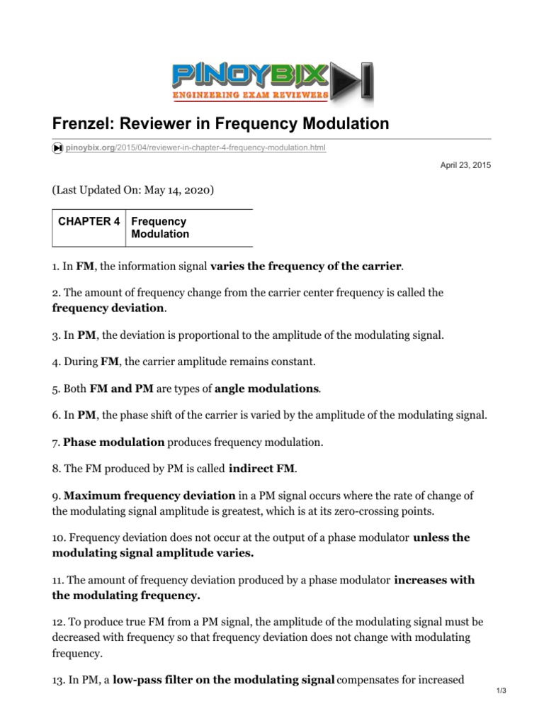 Frenzel Reviewer in Frequency Modulation | PDF | Frequency Modulation | Sound Production Technology