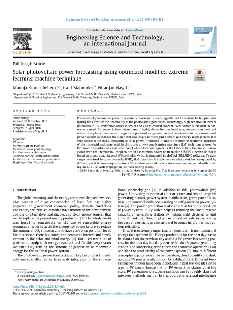 Solar Photovoltaic Power Forecasting Using Optimized Modified Extreme Learning Machine Technique