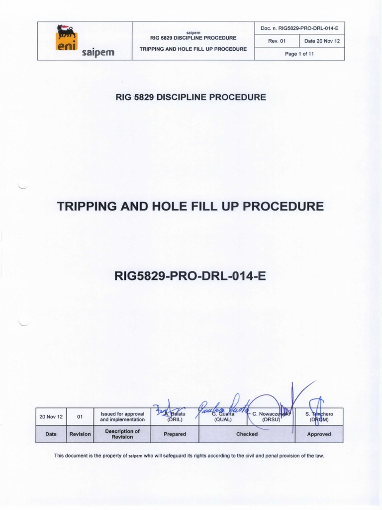 H - Tripping and Hole Fill Up Procedure PDF | PDF