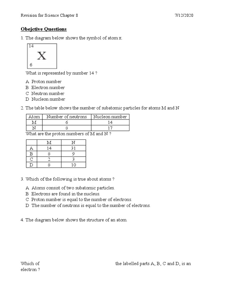 Obejctive Questions: Revision For Science Chapter 8 7/12/2020 | PDF ...