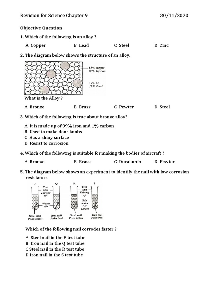 Revision For Science Chapter 9 30/11/2020: Objective Question | PDF ...