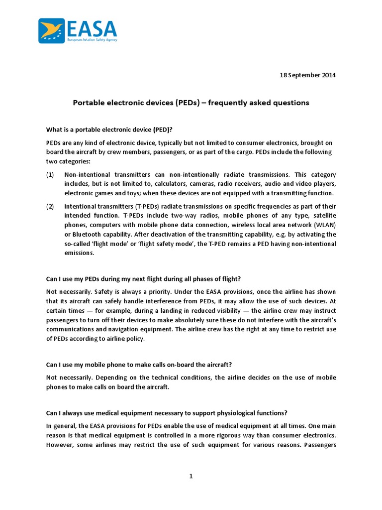 Portable Electronic Devices (Peds) - Frequently Asked Questions | PDF ...