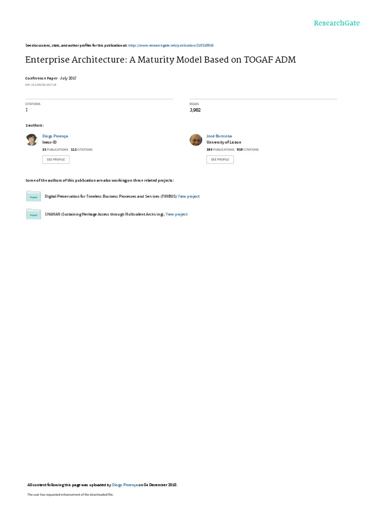 Enterprise Architecture: A Maturity Model Based On TOGAF ADM | Download ...