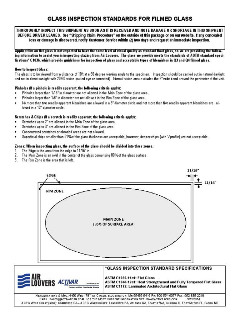 Glass Inspection Standards For Filmed Glass | PDF | Nature