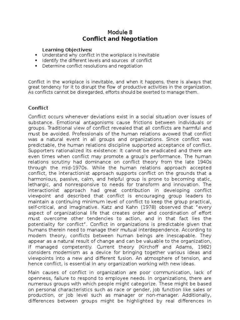Conflict and Negotiation | PDF | Bargaining | Negotiation