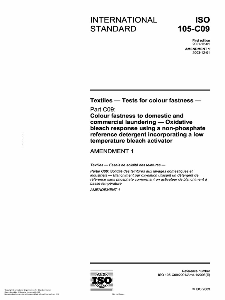 ISO 105-C09-2001 With COR 1-2002 and AMD 1-2003 | PDF | Standards ...