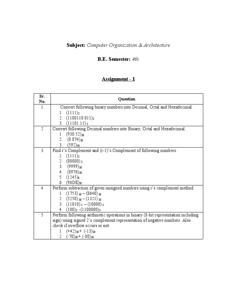 COA Assignment - 1 | PDF