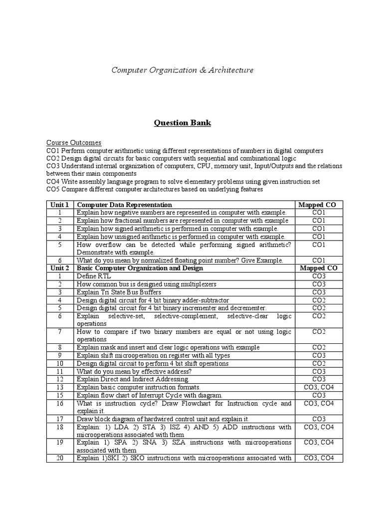 COA Question Bank - CO Mapping | PDF | Central Processing Unit ...