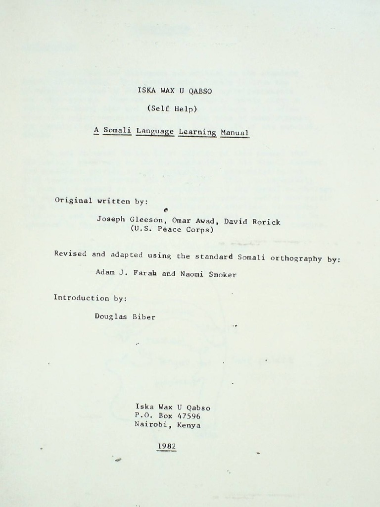 Somali Language Learning Manual PDF | PDF