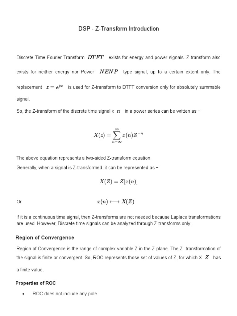 D DTTF FTT N NE EN NP P ZZ Ee: DSP - Z-Transform Introduction | PDF ...