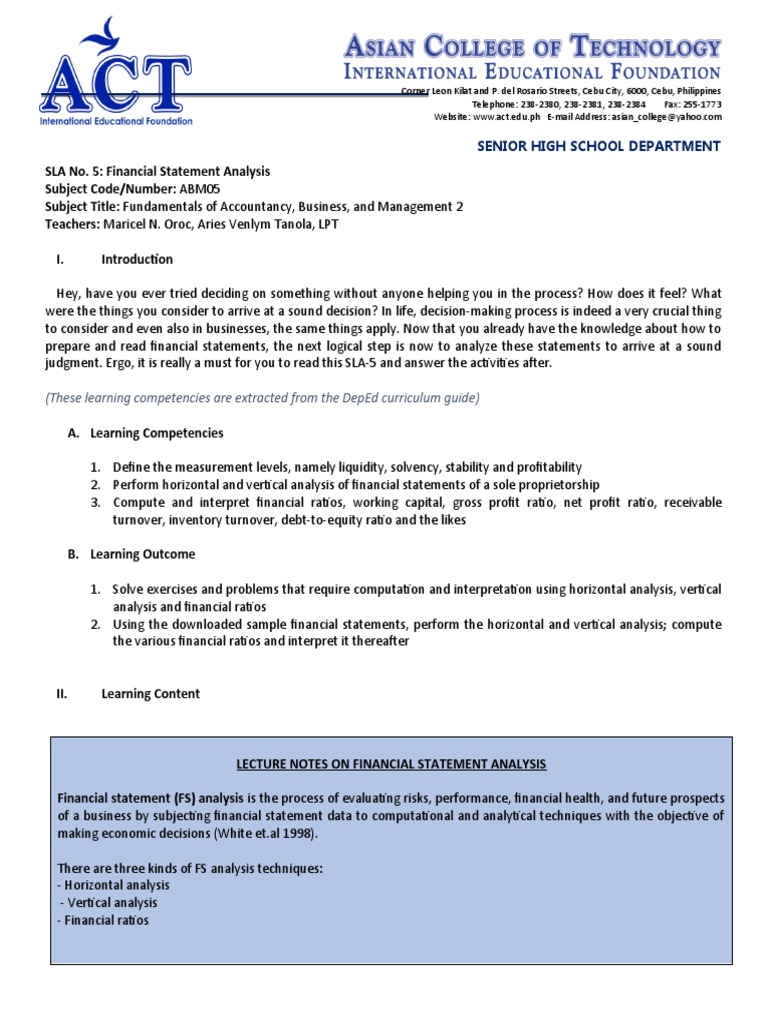 FABM2 Module 5 - FS Analysis | PDF | Balance Sheet | Equity (Finance)