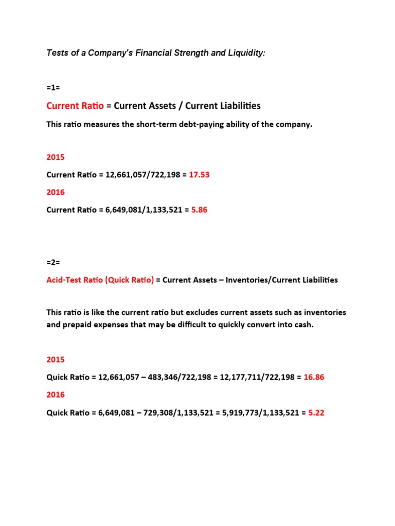 Current Ratio: Current Assets / Current Liabilities | PDF