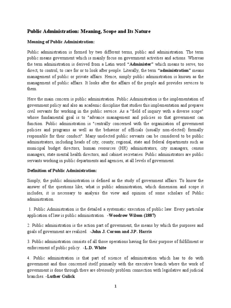 Public Administration: Meaning, Scope and Its Nature | PDF | Public ...