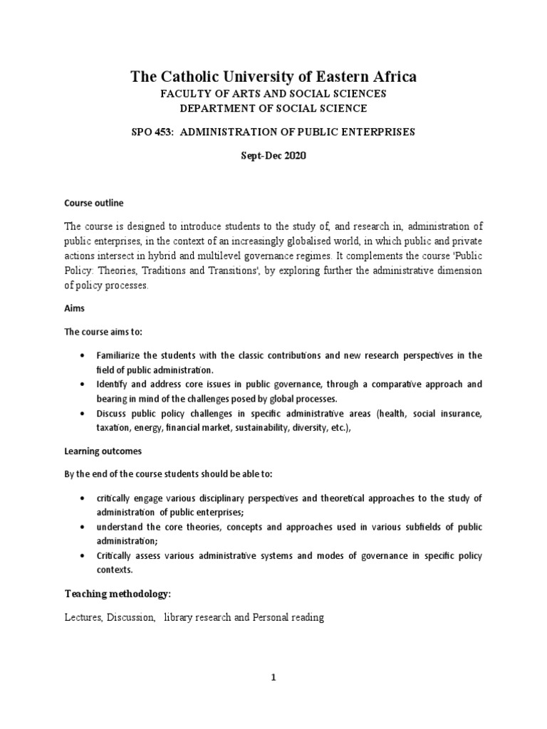 Spo 453 Course Outline | PDF | Governance | Social Science