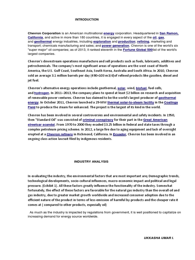 Strategic Analysis of Chevron Corporation PDF | PDF | Chevron ...