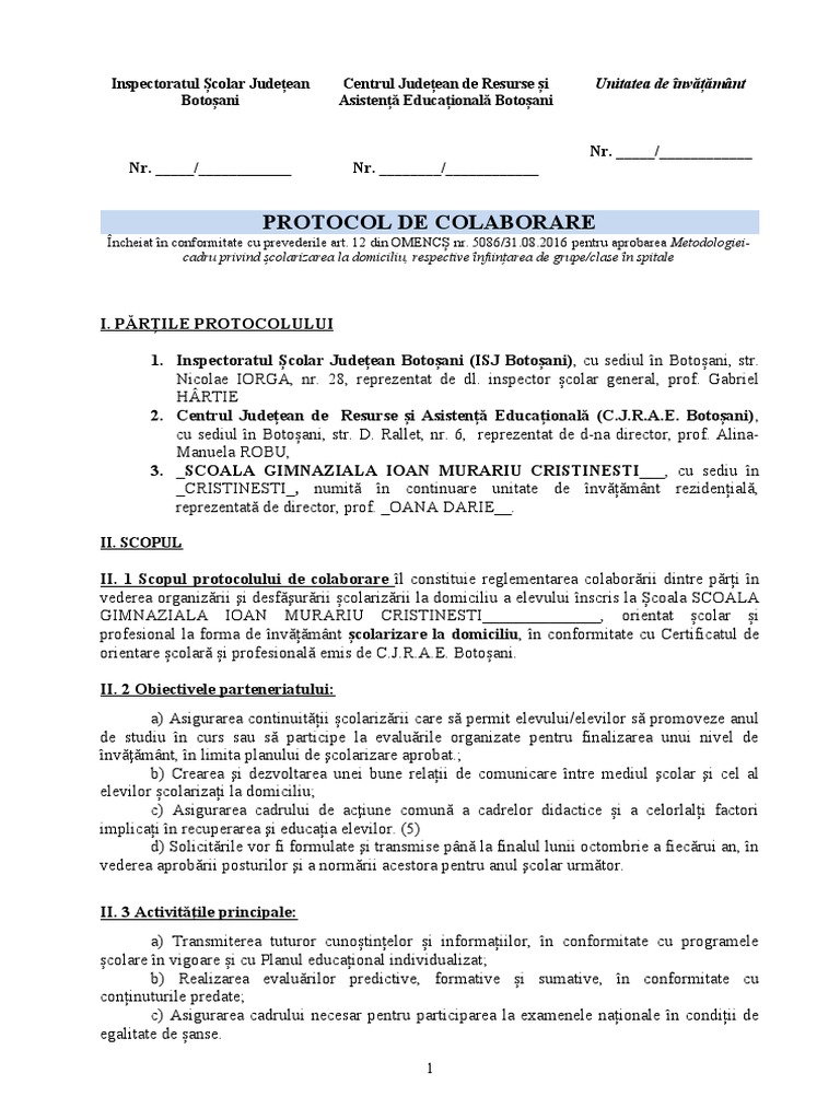 Protocol de Colaborare Domiciliu 2020 2021 | PDF