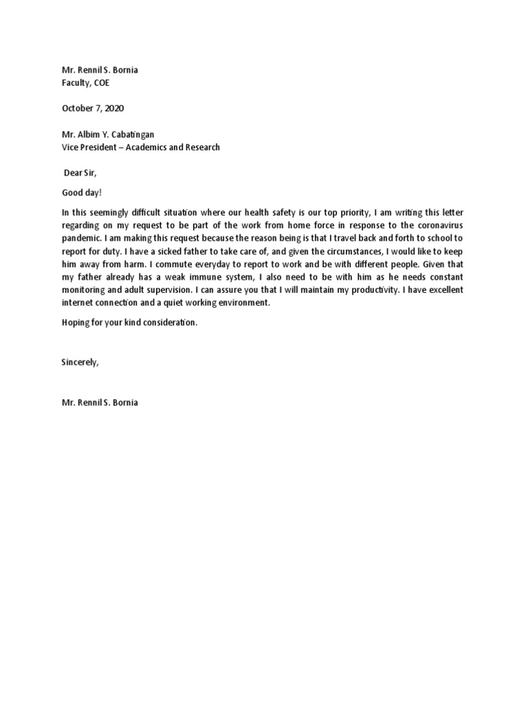 WFH Letter of Request | PDF