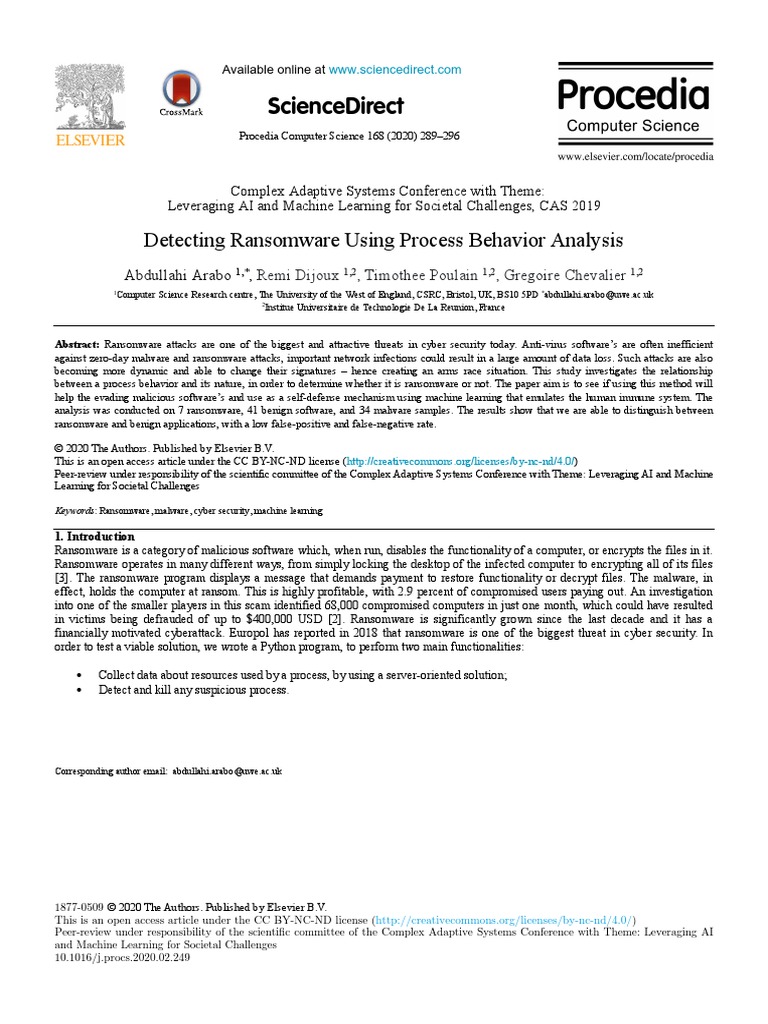 Detecting Ransomware Using Process Behavior Analys | PDF | Ransomware | Malware