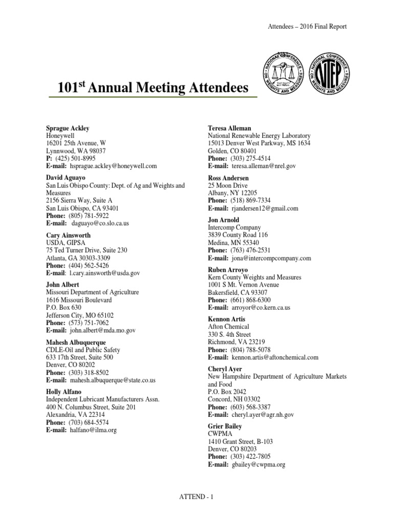 101 Annual Meeting Attendees | PDF | Business