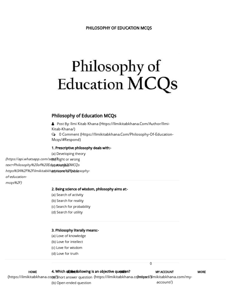 Philosophy of Education MCQs Guide | PDF | Educational Psychology ...