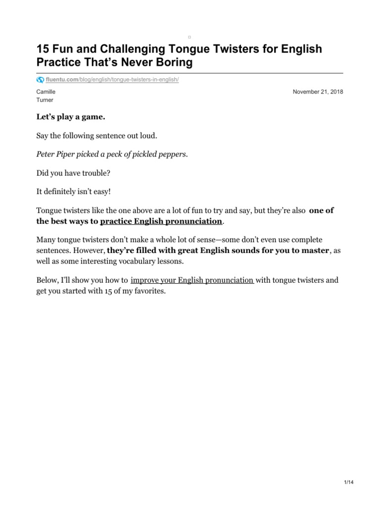 15 Fun and Challenging Tongue Twisters For English Practice That's ...