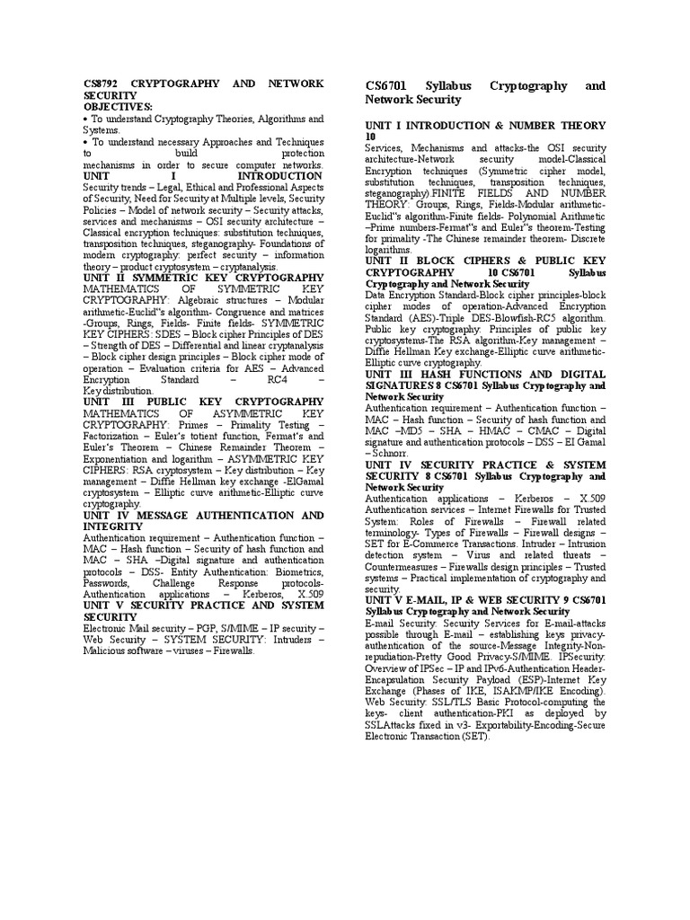 CS6701 Syllabus Cryptography and Network Security | PDF | Cryptography | Public Key Cryptography