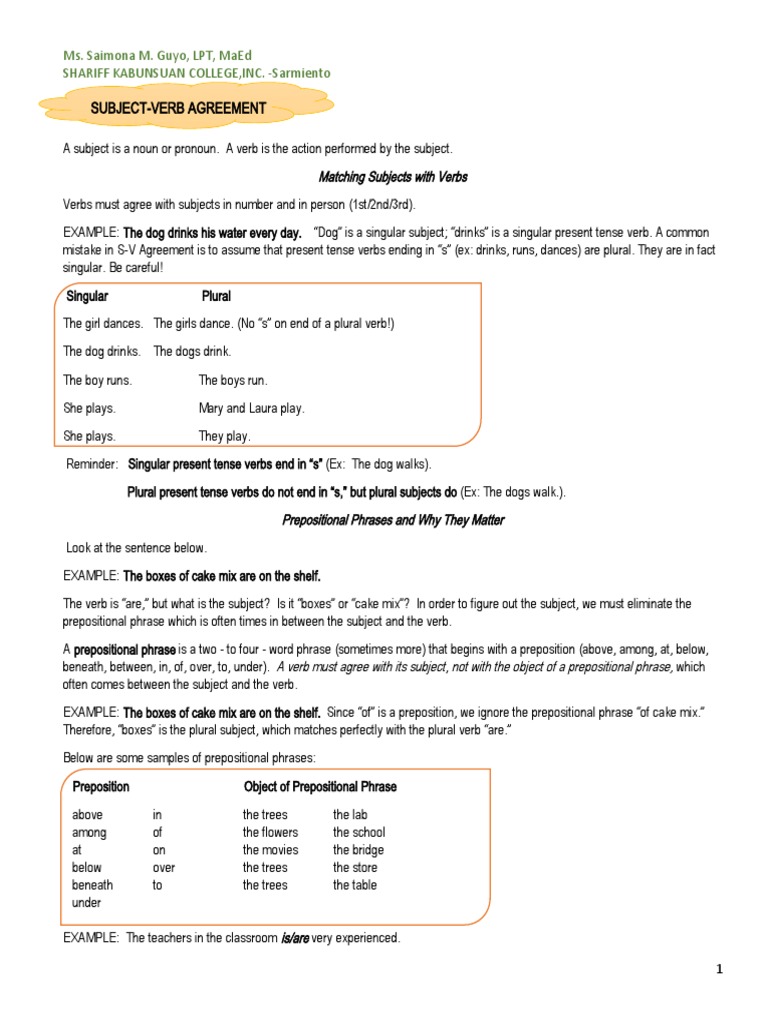 Subject-Verb Agreement: Matching Subjects With Verbs | PDF | Verb | Adverb