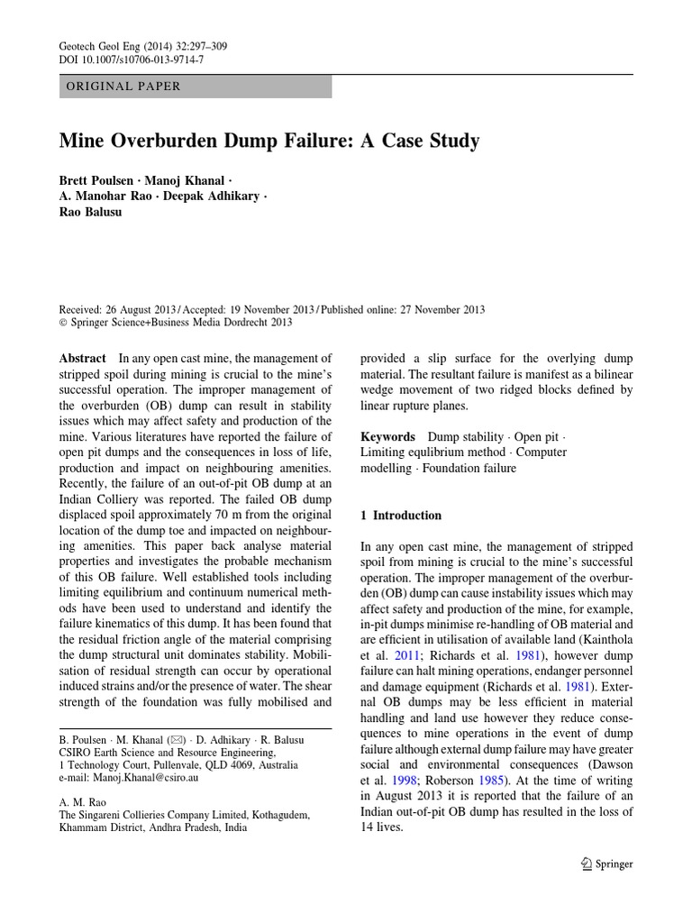 Mine Overburden Dump Failure: A Case Study | PDF | Geotechnical ...