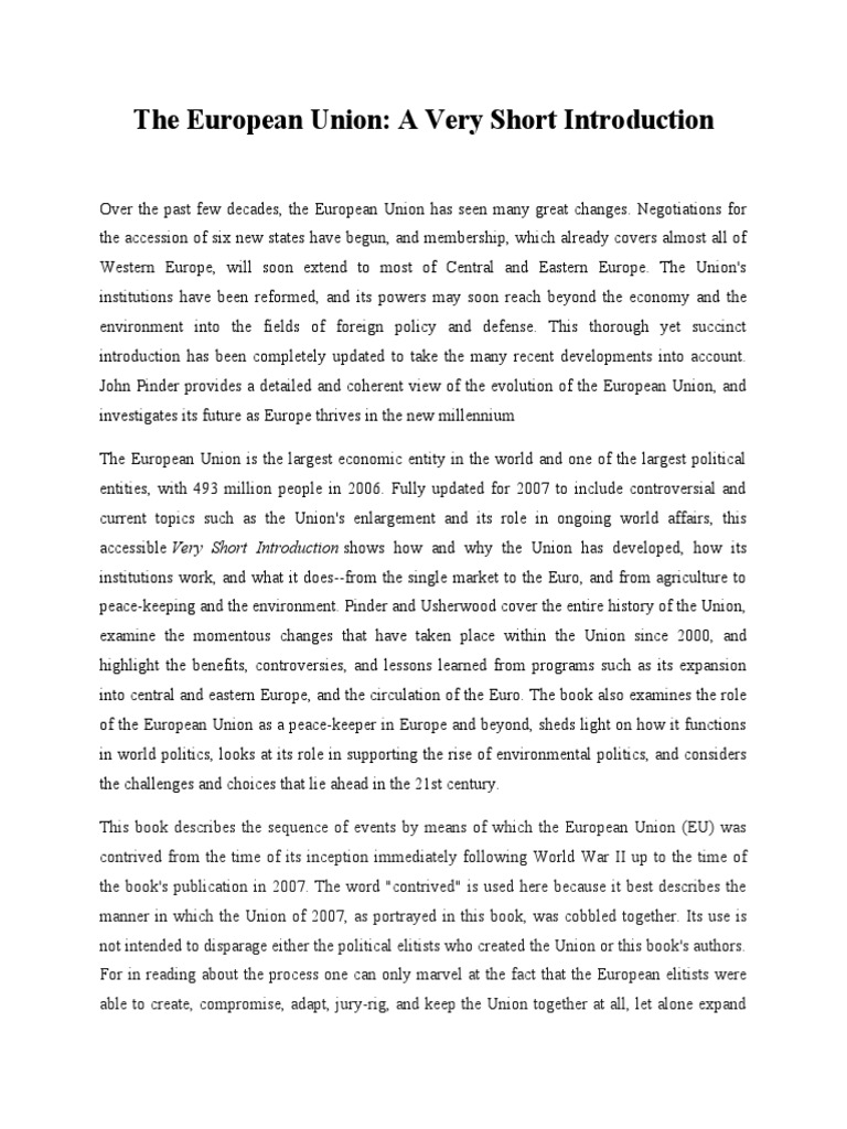 The European Union: A Very Short Introduction | PDF | Enlargement Of ...