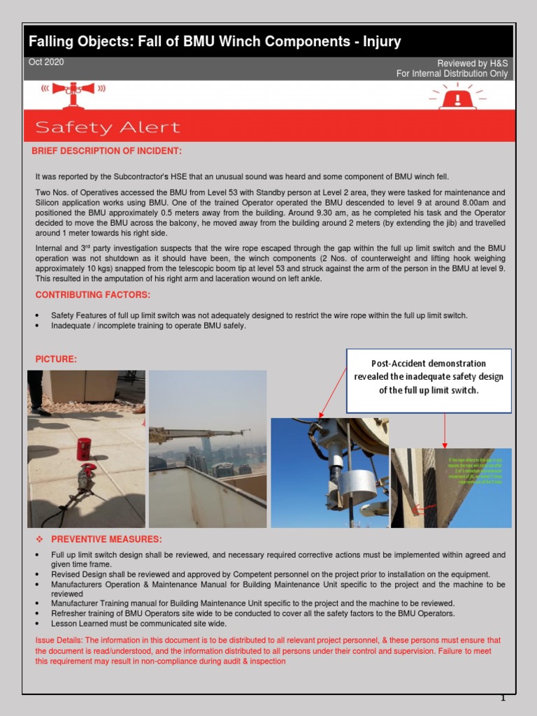 Safety Alert 348 - BMU Winch Components Fell - LTI | PDF | Switch ...