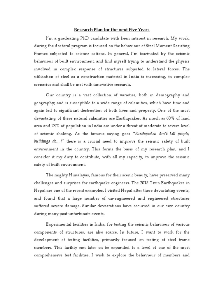 Research Plan For The Next Five Years | PDF | Earthquake Engineering ...