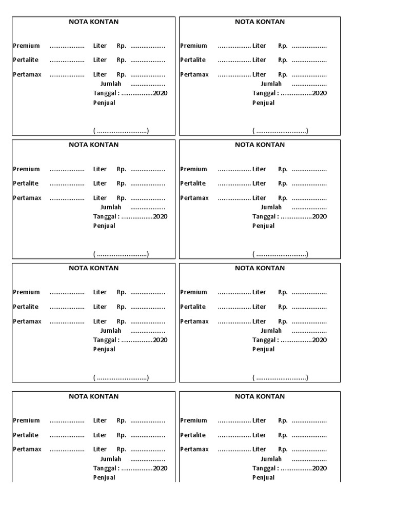 Format Nota Pembelian Bensin Manual | PDF