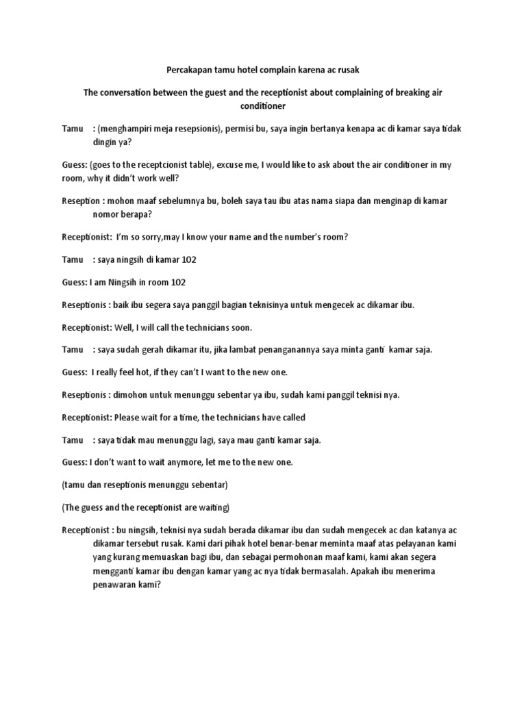 Percakapan Tamu Hotel Complain Karena Ac Rusak | PDF