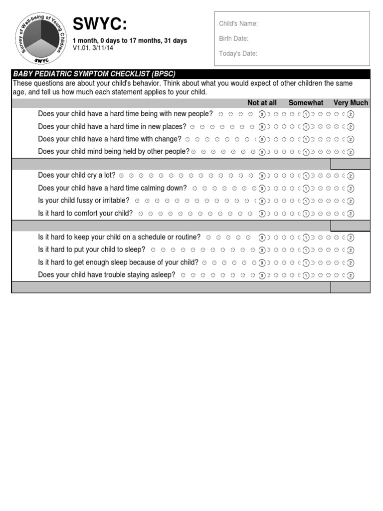 Swyc:: Baby Pediatric Symptom Checklist (BPSC) | PDF