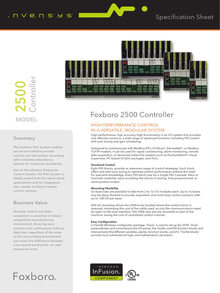 Foxboro 2500 Controller: Specification Sheet | PDF | Programmable Logic ...