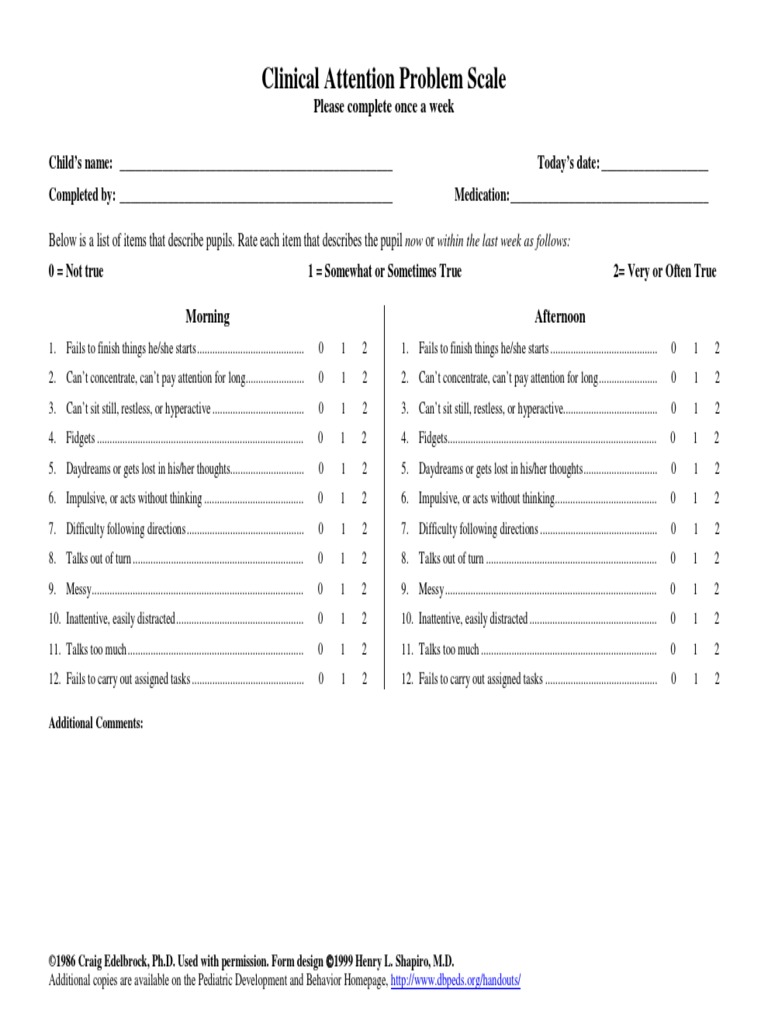 CAP ADHD Form PDF | PDF | Attention Deficit Hyperactivity Disorder ...