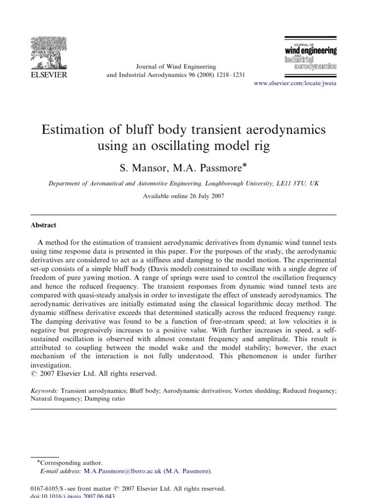 Transient Aerodynamics of Bluff Bodies | PDF | Flight Dynamics (Fixed ...