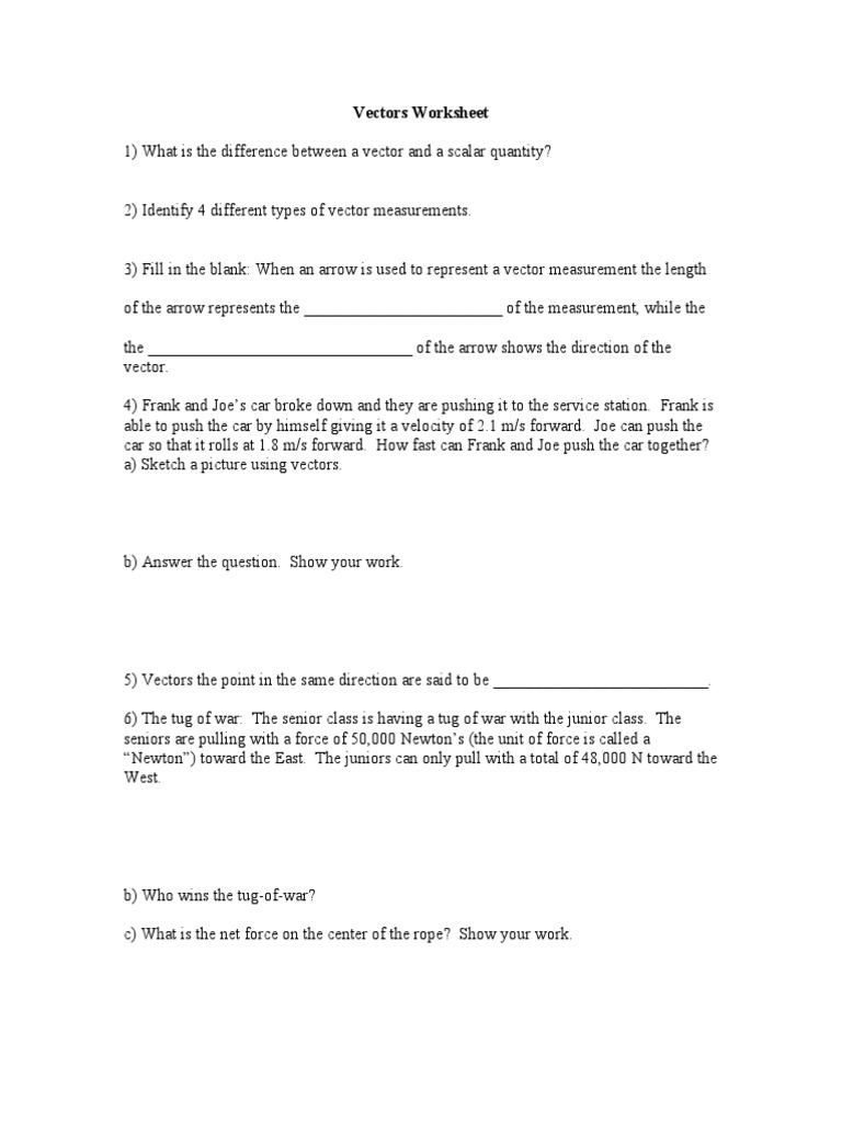 Vectors Worksheet | PDF | Euclidean Vector | Force