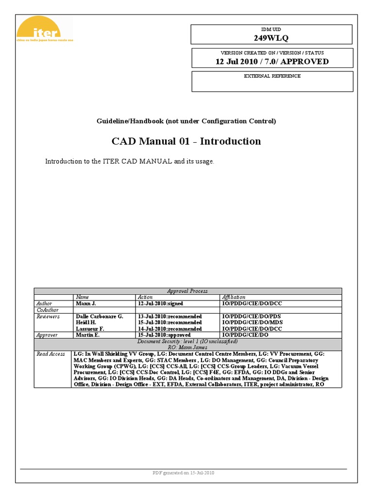 ITER CAD Manual Overview | PDF | Computer Aided Design | Quality Assurance