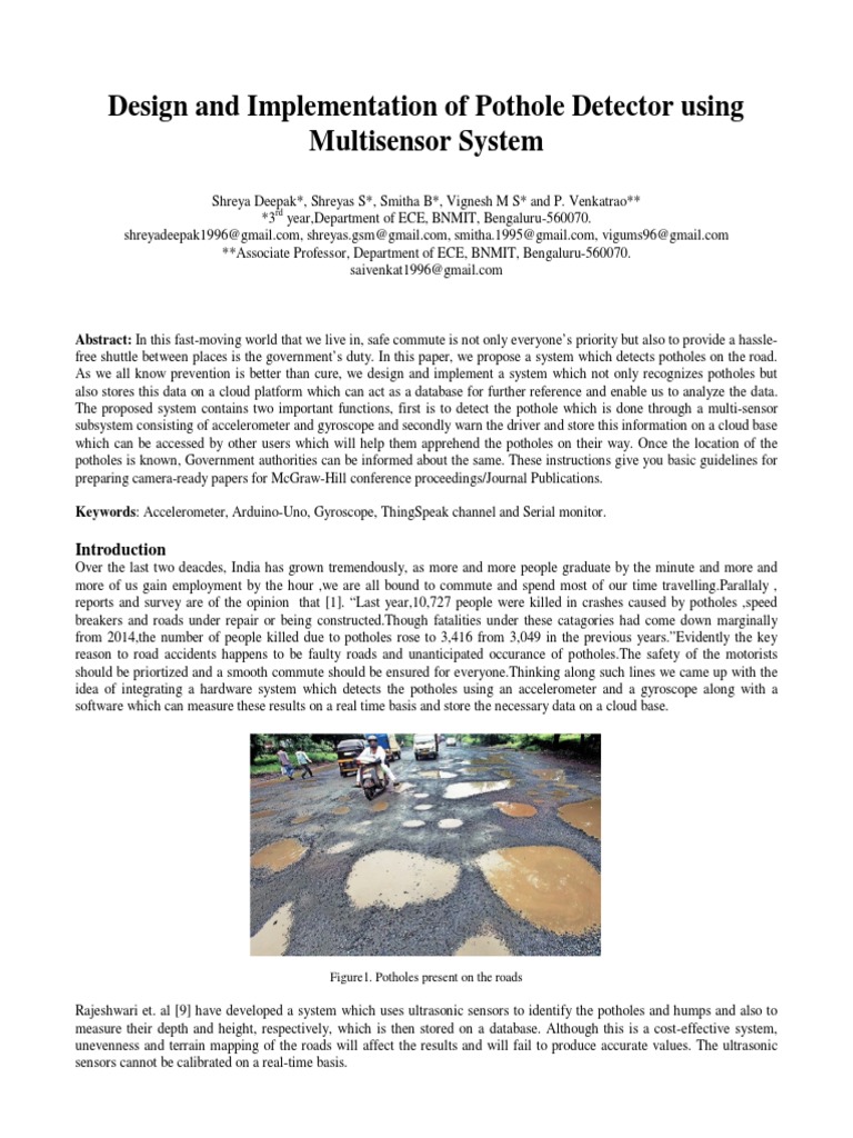 Pothole Detection for Safer Roads | PDF | Arduino | Real Time Computing