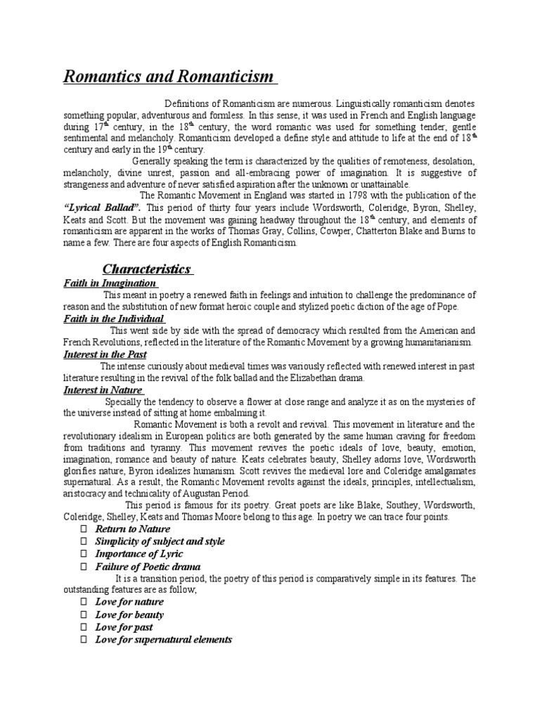 Romantics and Romanticism: Characteristics | PDF | Samuel Taylor ...