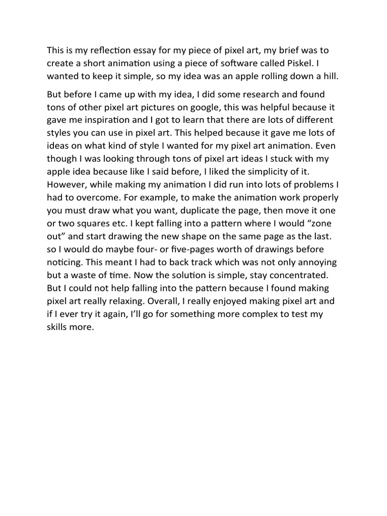 Reflection Essay On Pixel Art | PDF