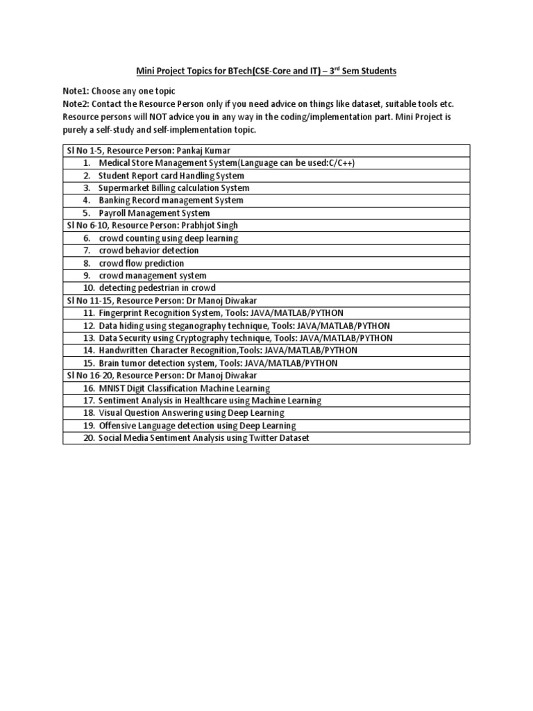 Mini Project Ideas for CSE 3rd Year | PDF
