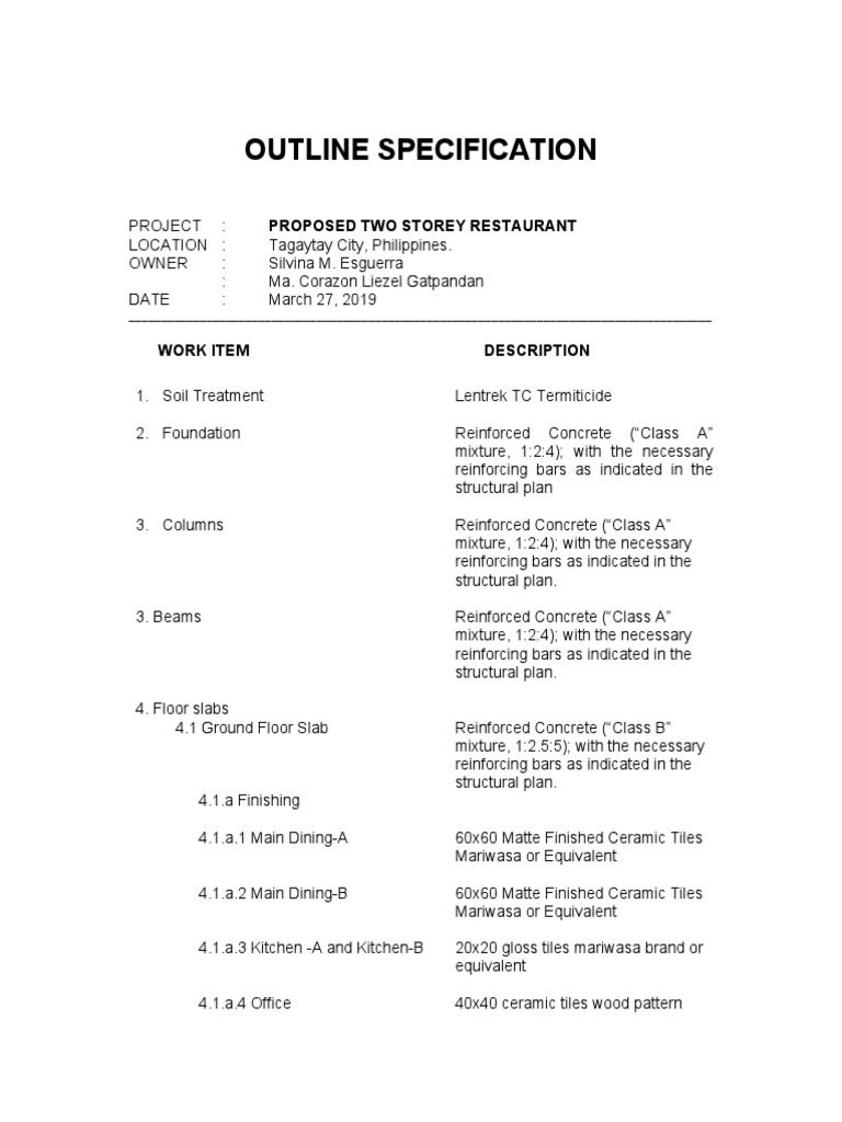 Restaurant Specification | PDF | Countertop | Tile