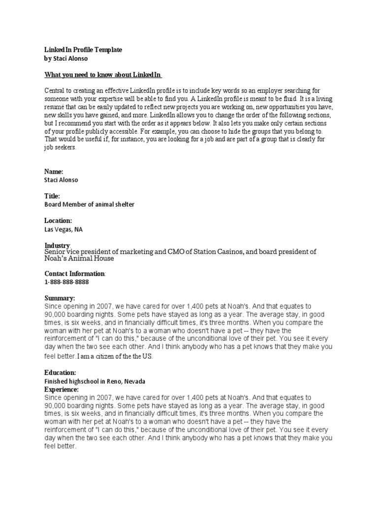 Linkedin Profile Template by Staci Alonso What You Need To Know About ...