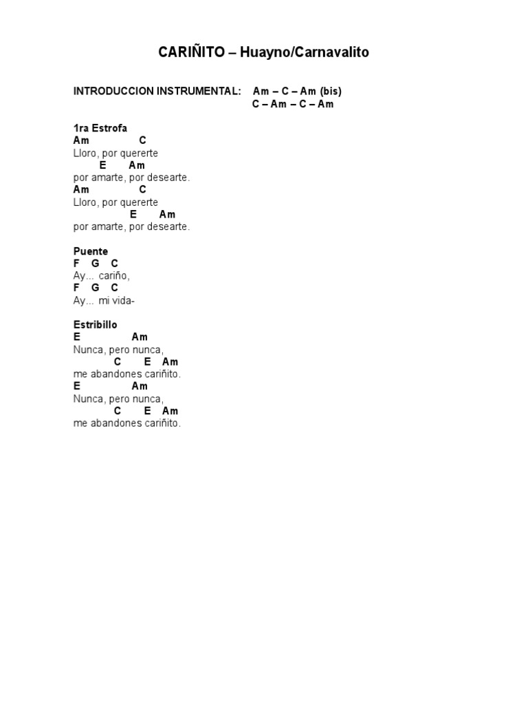 Cariñito - Huayno Letra y Acordes | PDF