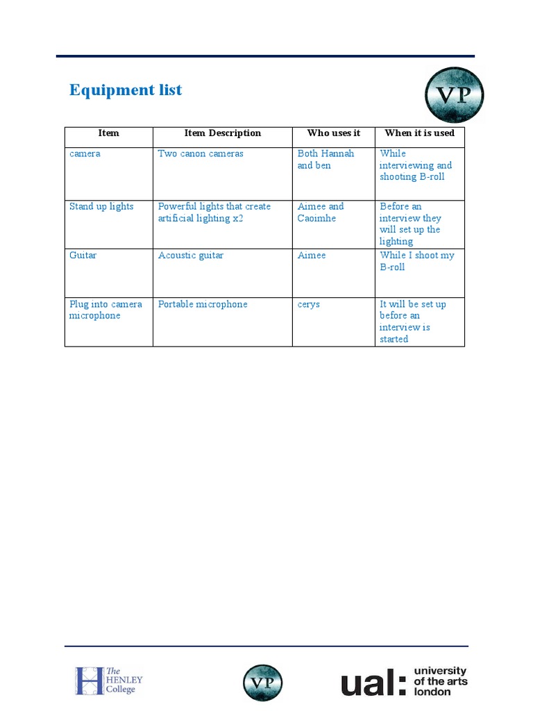 Equipmentlist | PDF