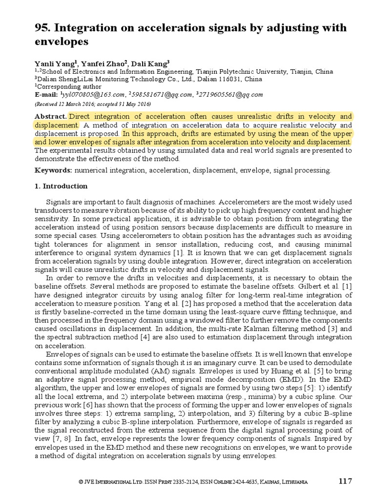 Integration On Acceleration Signals by Adjusting With Envelopes | PDF | Digital Signal ...