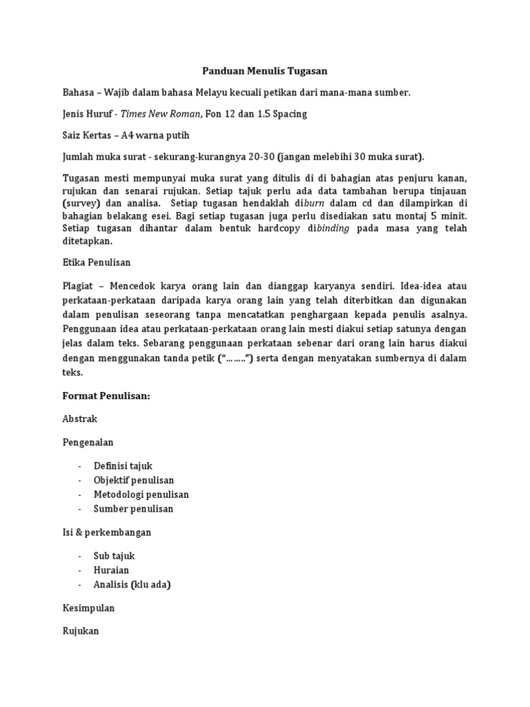 Panduan Penulisan Tugasan Lengkap | PDF