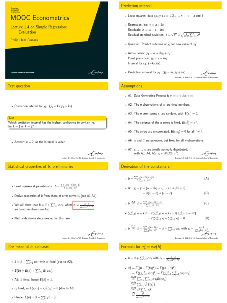 MOOC Econometrics: Philip Hans Franses | PDF | Errors And Residuals | Confidence Interval